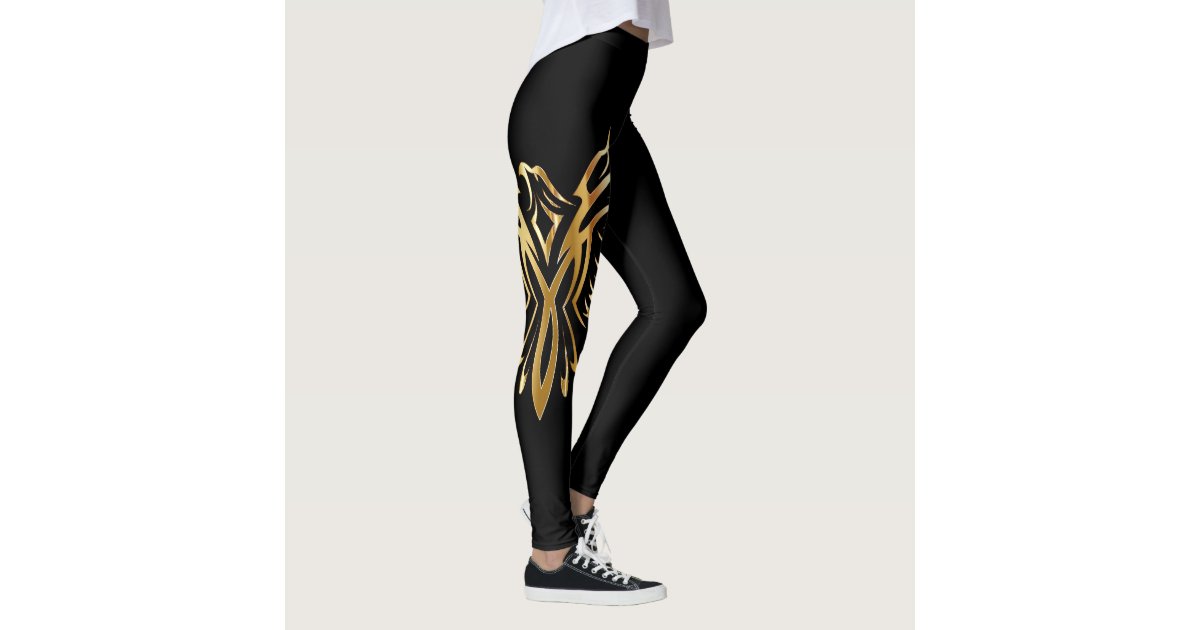 Cool Gold Tribal Phoenix Bird on Black Yoga Pants | Zazzle