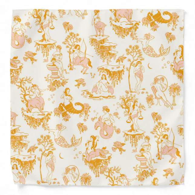 Cool Gold Zodiac & Astrology Toile Pattern Art Bandana | Zazzle
