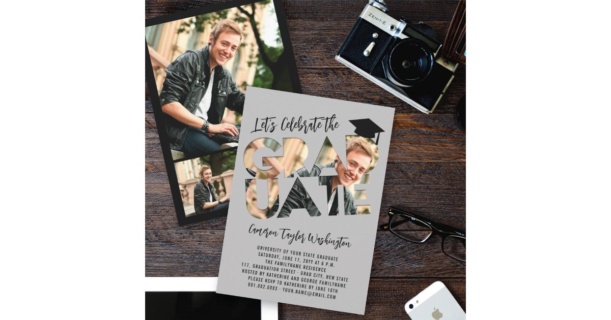 Cool Graduate Cutout Modern Graduation Photo Party Invitation | Zazzle