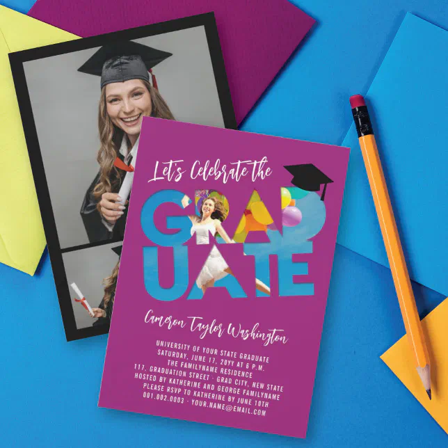 Cool Graduate Cutout Photo Modern Graduation Party Invitation | Zazzle