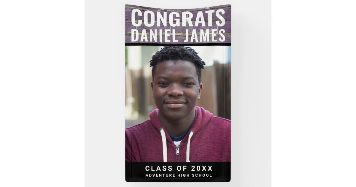 Cool Graduation Congrats Photo Purple Brick 2023 Banner | Zazzle