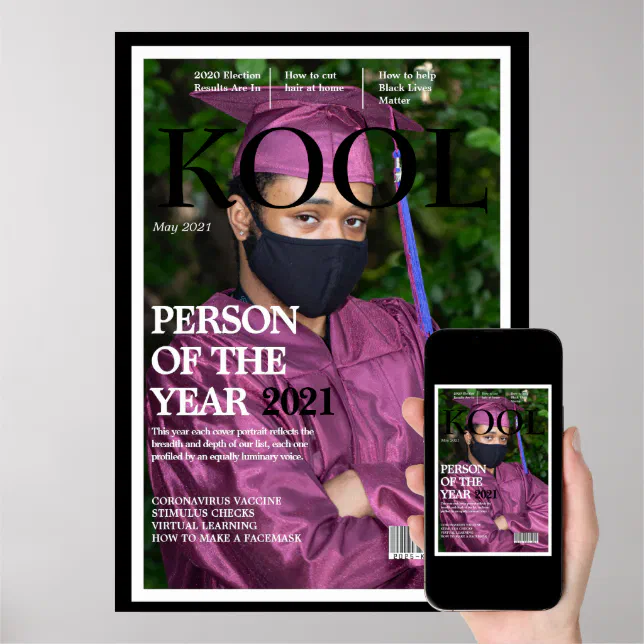 Cool Graduation Fake Magazine Cover Photo Black Poster | Zazzle