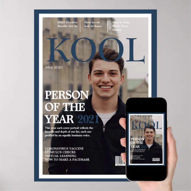 Cool Graduation Fake Magazine Cover Photo Blue Poster | Zazzle
