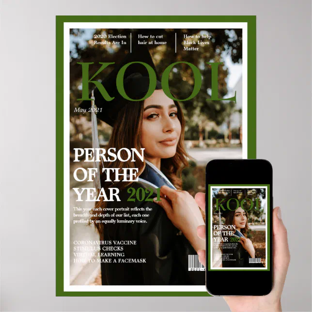 Cool Graduation Fake Magazine Cover Photo Green Poster | Zazzle