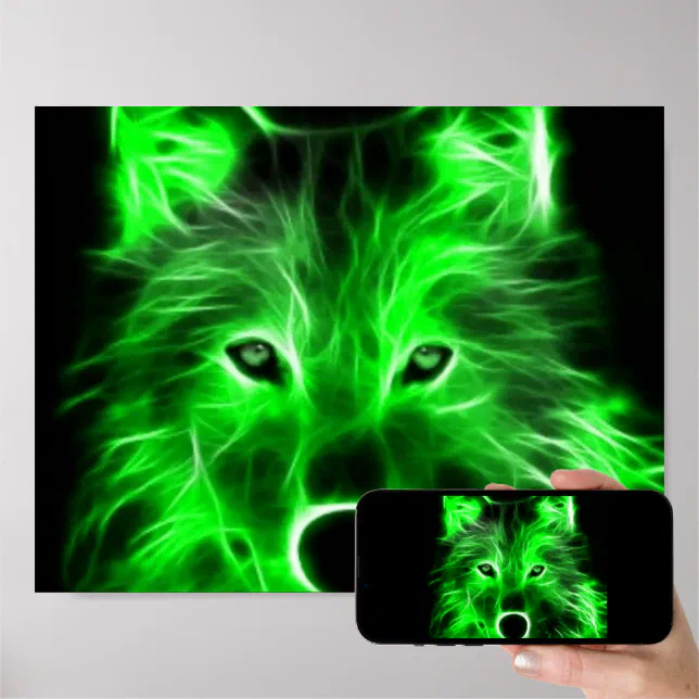 Cool green wolf poster | Zazzle