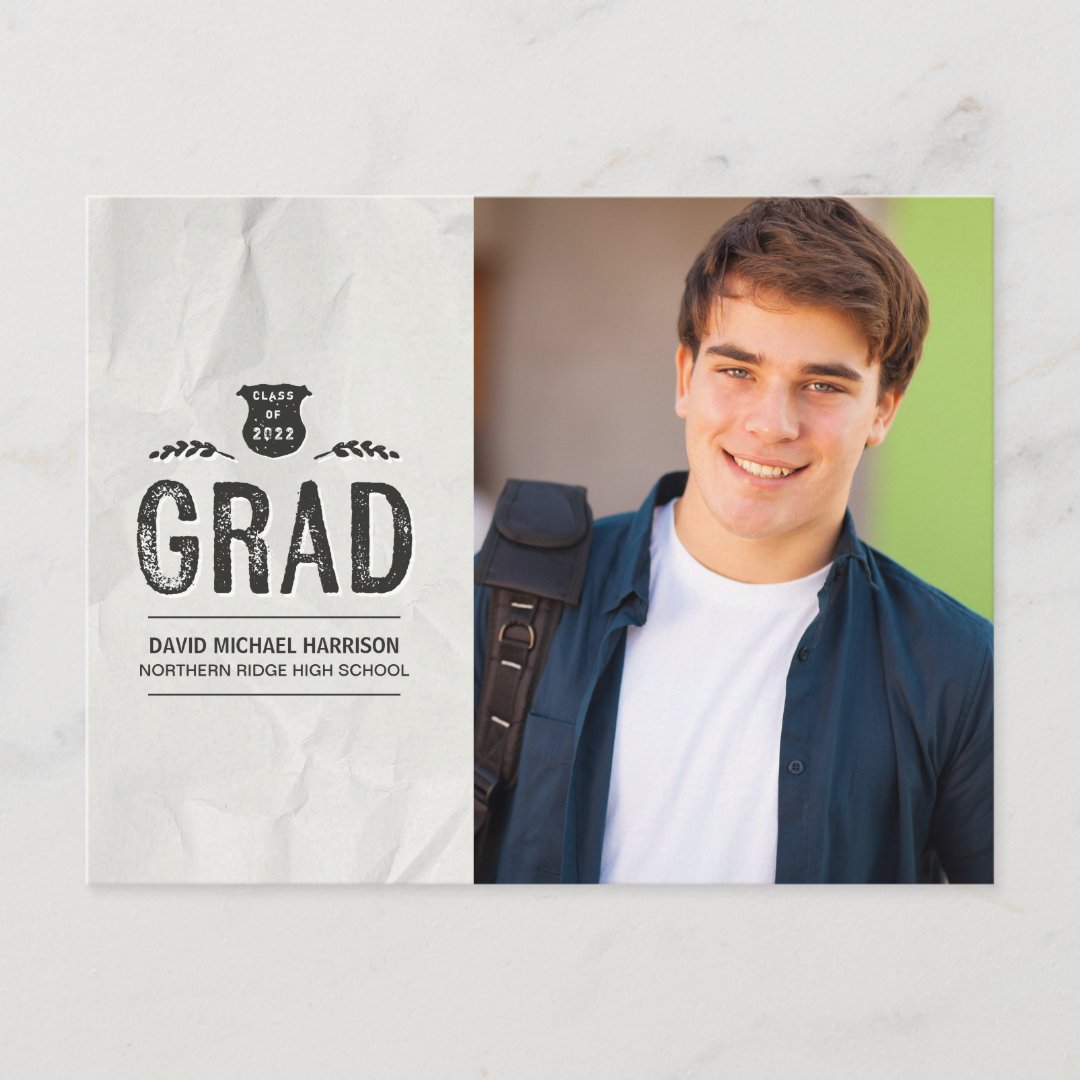Cool Grunge Photo Graduation Announcement Postcard | Zazzle