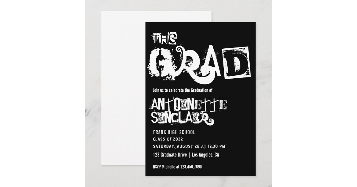 Cool Grunge Typography Graduation Party Invitation | Zazzle