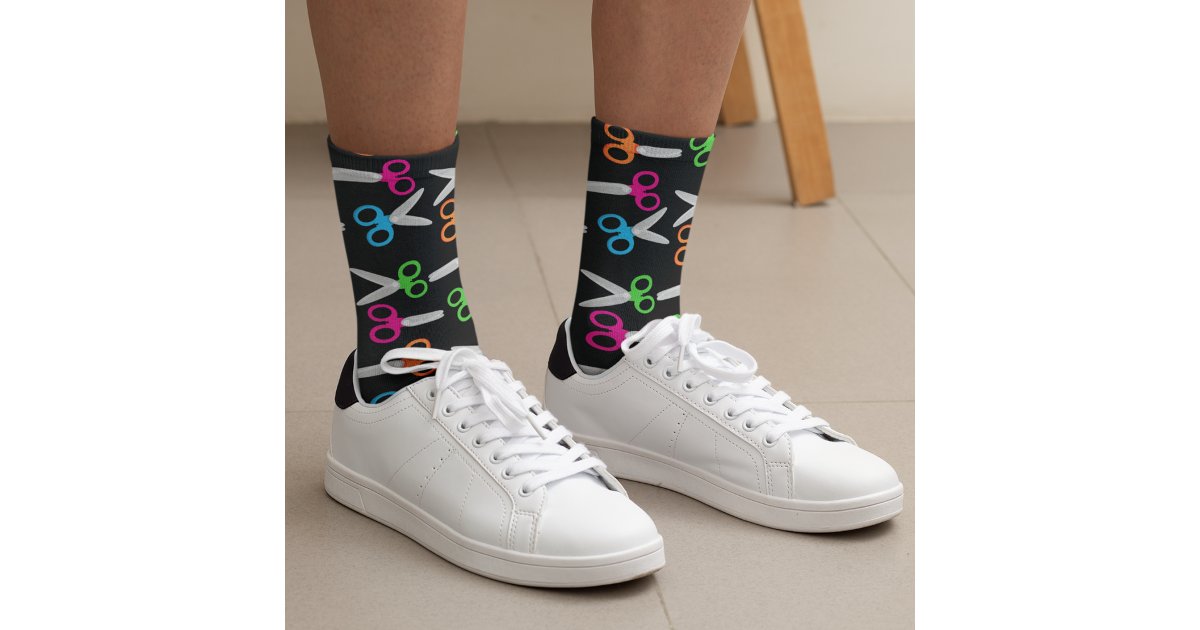 Cool Hair Stylist Scissors Neon on Black Socks | Zazzle