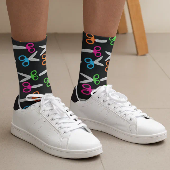 Cool Hair Stylist Scissors Neon on Black Socks | Zazzle
