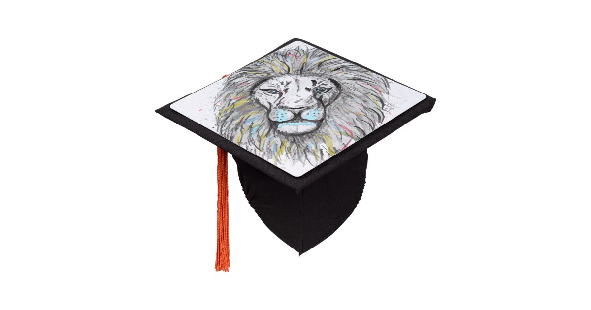 Cool hand drawn sketch and watercolor Lion design Graduation Cap Topper ...