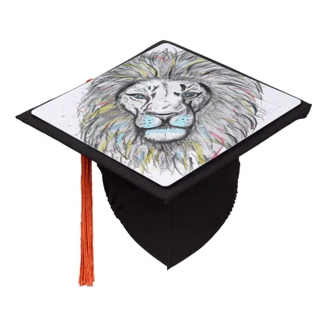 Cool hand drawn sketch and watercolor Lion design Graduation Cap Topper ...