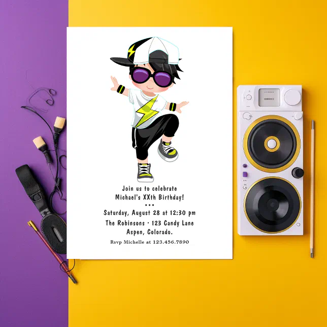 Cool Hip Hop Rap Boy Break Dancer Birthday Party Invitation | Zazzle