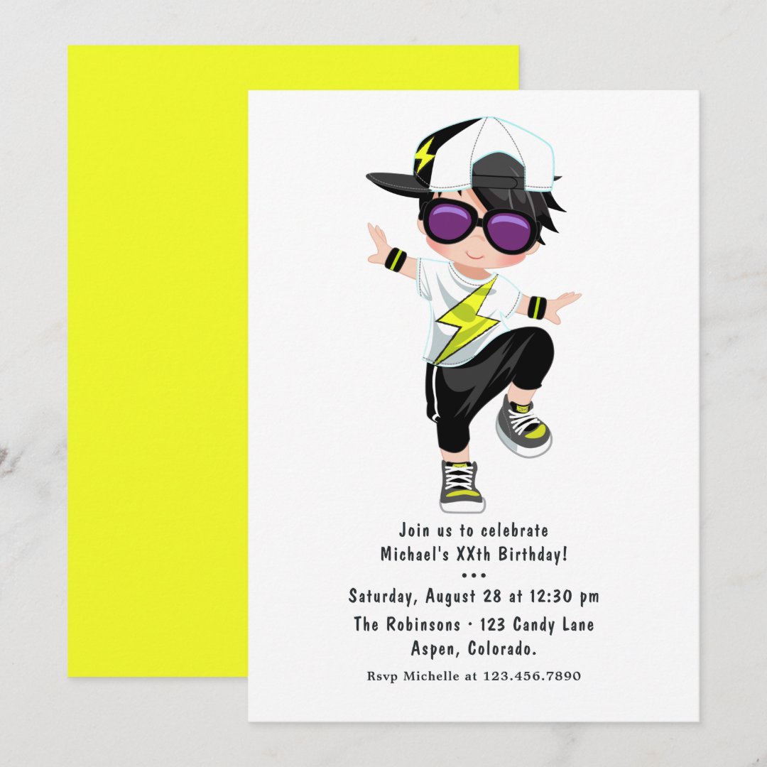 Cool Hip Hop Rap Boy Break Dancer Birthday Party Invitation | Zazzle