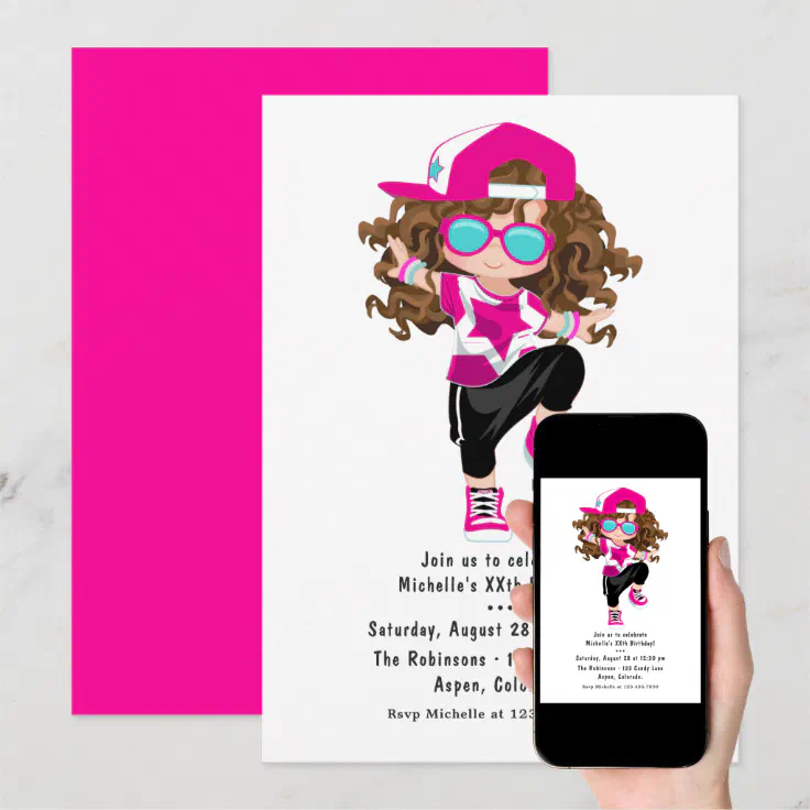 Cool Hip Hop Rap Girl Birthday Party Invitation | Zazzle