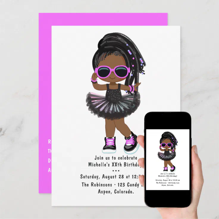 Cool Hip Hop Rap Tutu Girl Birthday Party Invitation | Zazzle