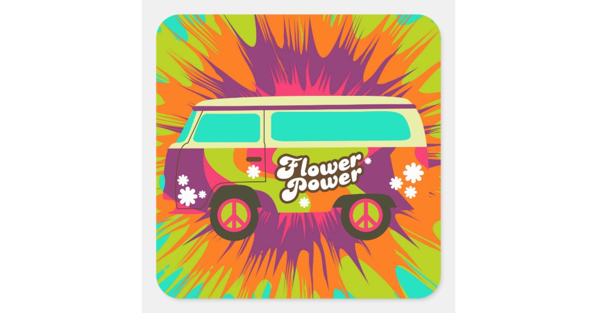 Cool hippie van retro sticker | Zazzle