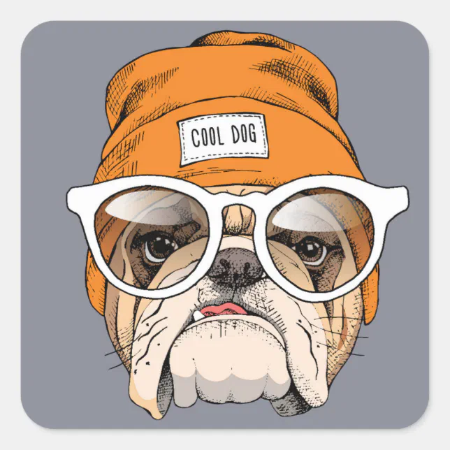 Cool Hipster Bulldog Square Sticker | Zazzle