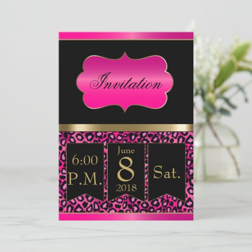 Cool Hot Pink & Black Leopard Party Invitation | Zazzle