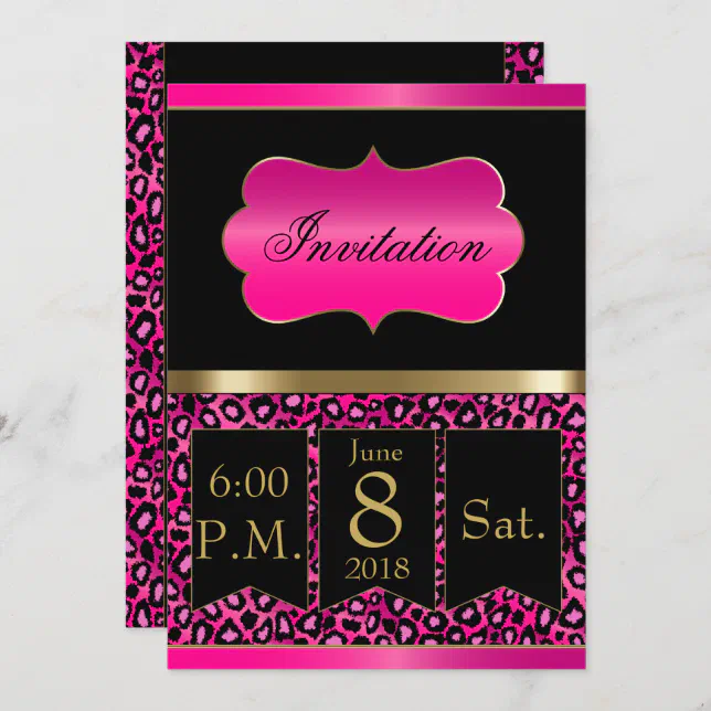 Cool Hot Pink & Black Leopard Party Invitation | Zazzle