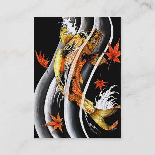 Cool japanese gold lucky koi carp black ink water business card | Zazzle