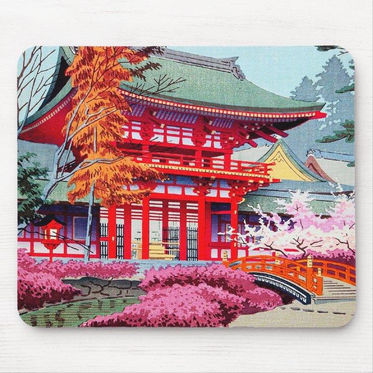 Cool japanese Red Temple Spring Asano Takeji Mouse Pad | Zazzle