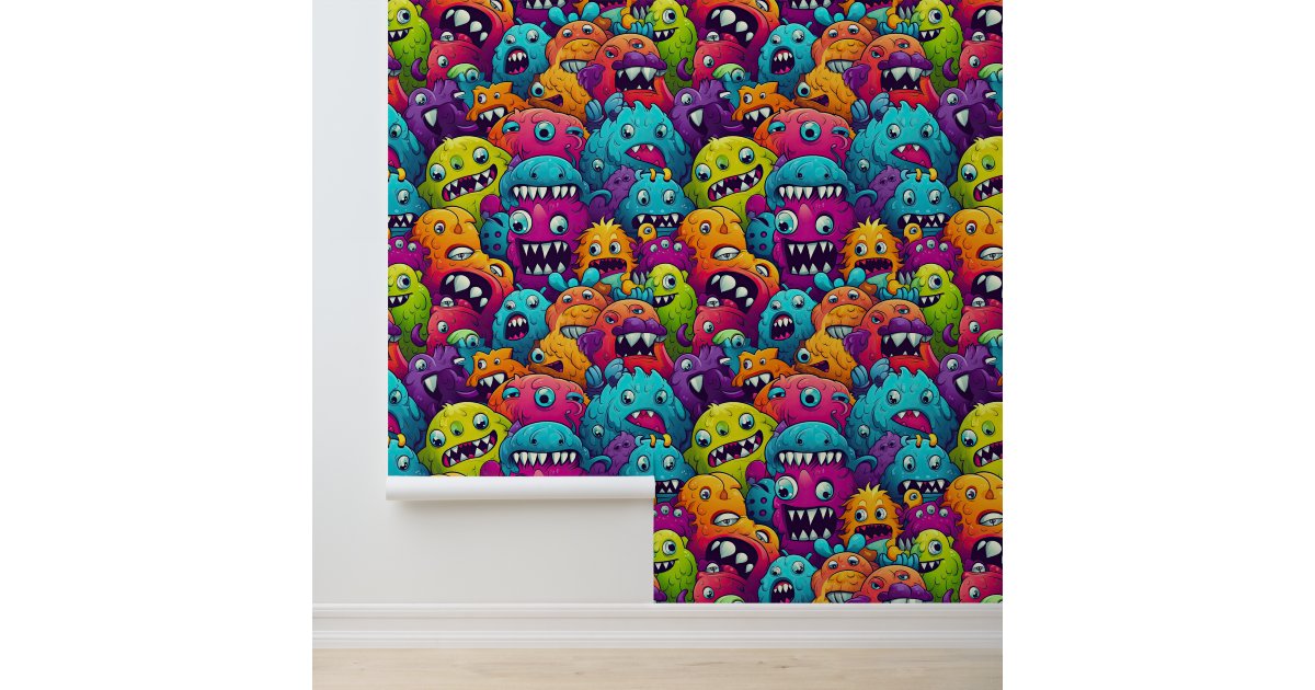 Cool kids monster tiled pattern unisex wallpaper | Zazzle