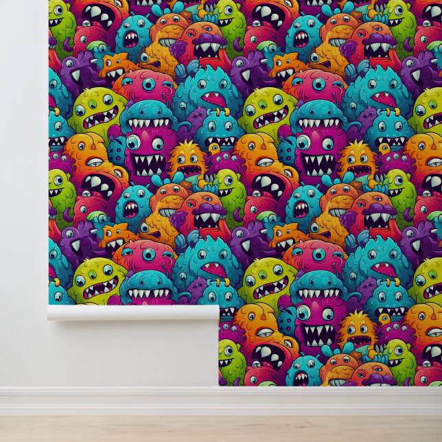 Cool kids monster tiled pattern unisex wallpaper | Zazzle