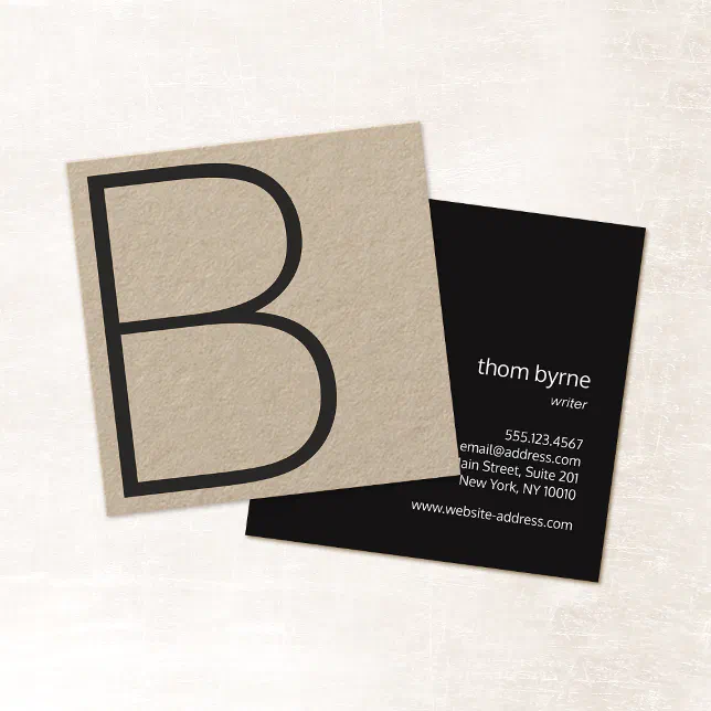 Cool Kraft Professional Monogram Square Square Business Card | Zazzle