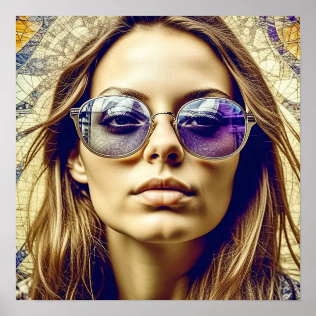 Cool Lady with Reflection in her Sunglasses Poster | Zazzle