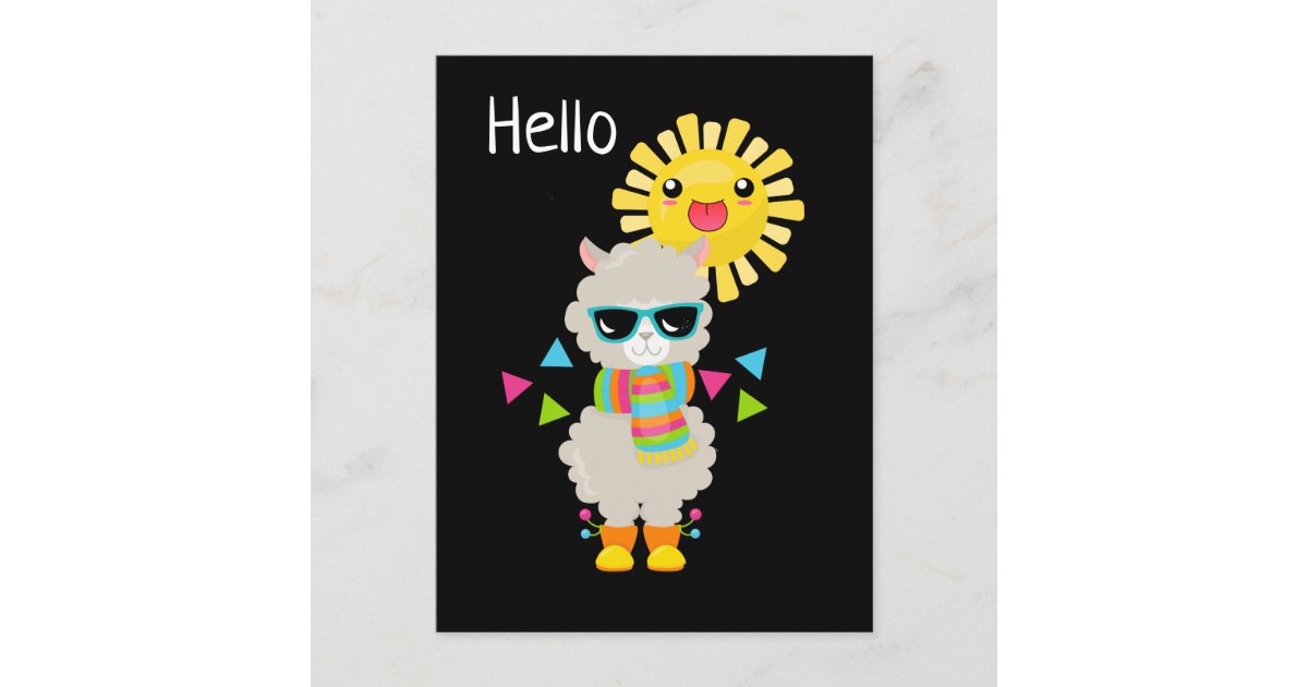 Cool Llama and Smiling Kawaii Sun Postcard | Zazzle