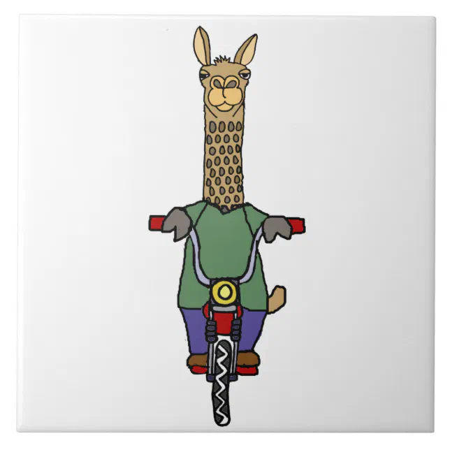 Cool Llama Riding Bicycle Cartoon Ceramic Tile | Zazzle