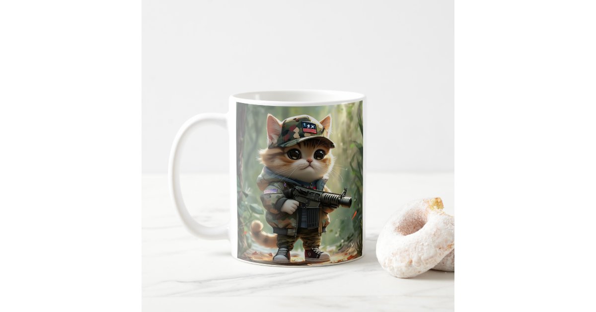 Cool MAGA Cat with Gun and Camouflage Cute AMERICA Coffee Mug | Zazzle