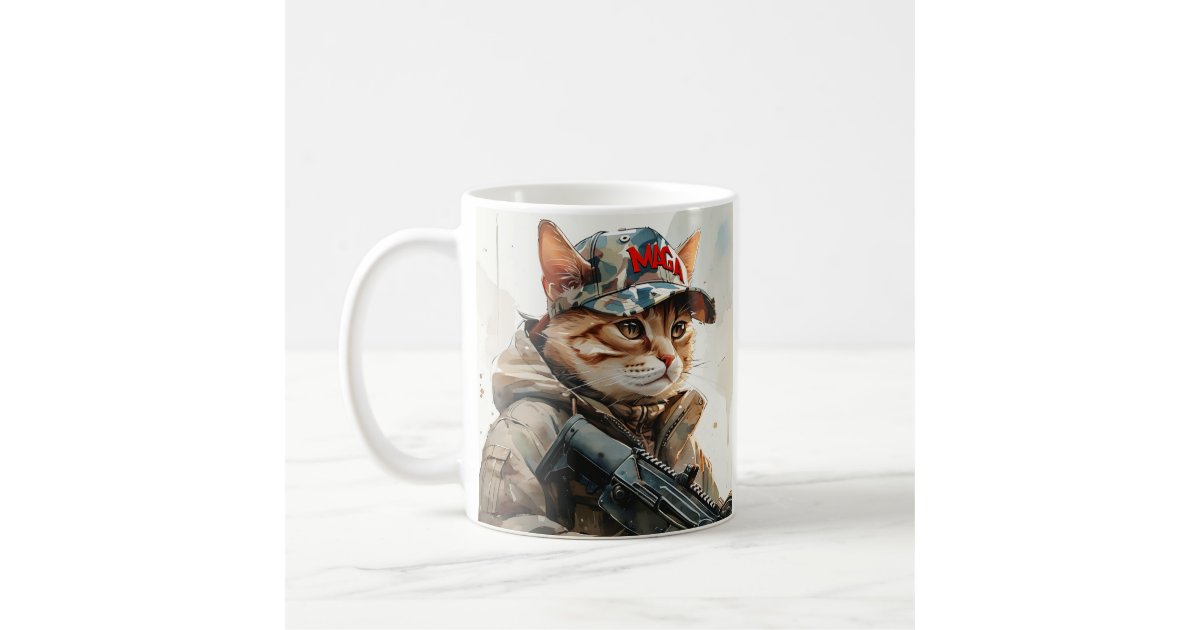 Cool MAGA Cat with Gun and Camouflage Cute AMERICA Coffee Mug | Zazzle