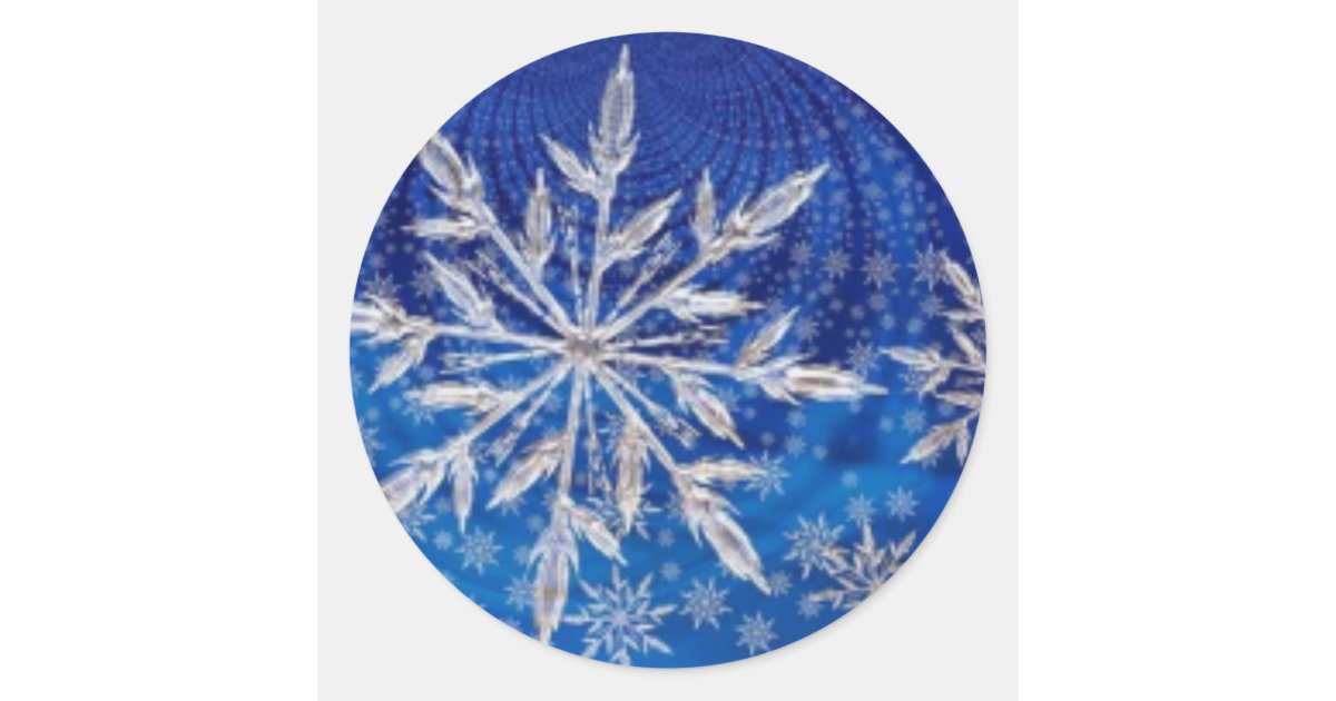 Cool Magnificent Glittering Blue Snowflake Classic Round Sticker | Zazzle