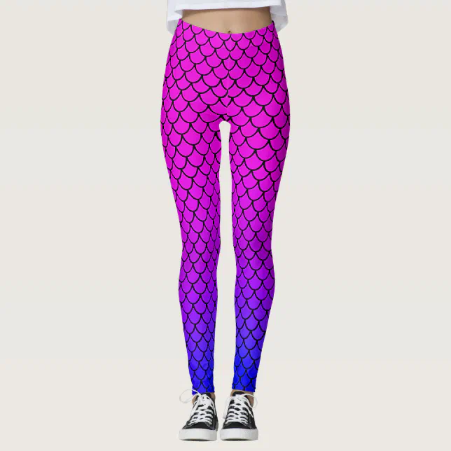 Cool Mermaid Hot Pink Gradient Fish Scales Pattern Leggings | Zazzle