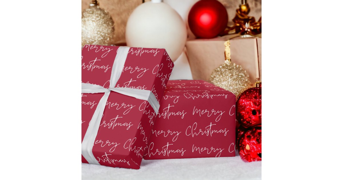 Cool Merry Christmas script font white red pattern Wrapping Paper | Zazzle