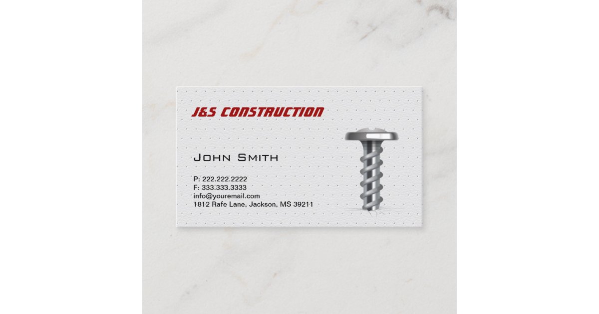 Cool Metal Screw Construction Business Card | Zazzle