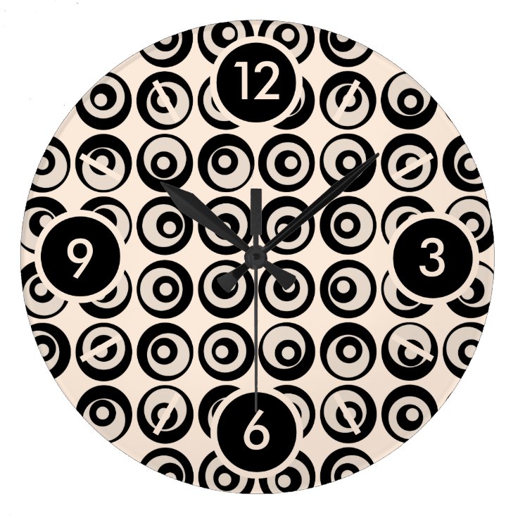 Cool Mid Century Black And Cream Circles Pattern Large Clock | Zazzle