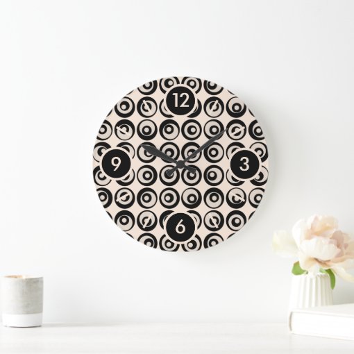 Cool Mid Century Black And Cream Circles Pattern Large Clock | Zazzle