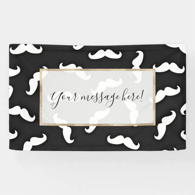 Cool Modern Black White Mustache Pattern Banner | Zazzle