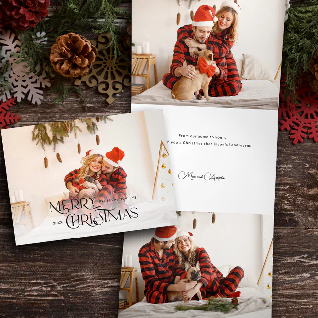 Cool Modern Christmas Typography Photo Tri-Fold Holiday Card | Zazzle