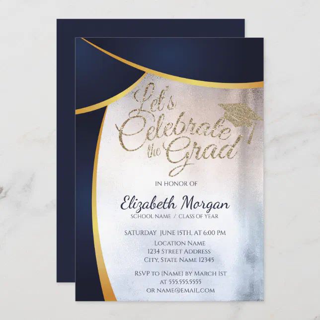 Cool Modern Glitter Graduation Cap,Blue Graduation Invitation | Zazzle