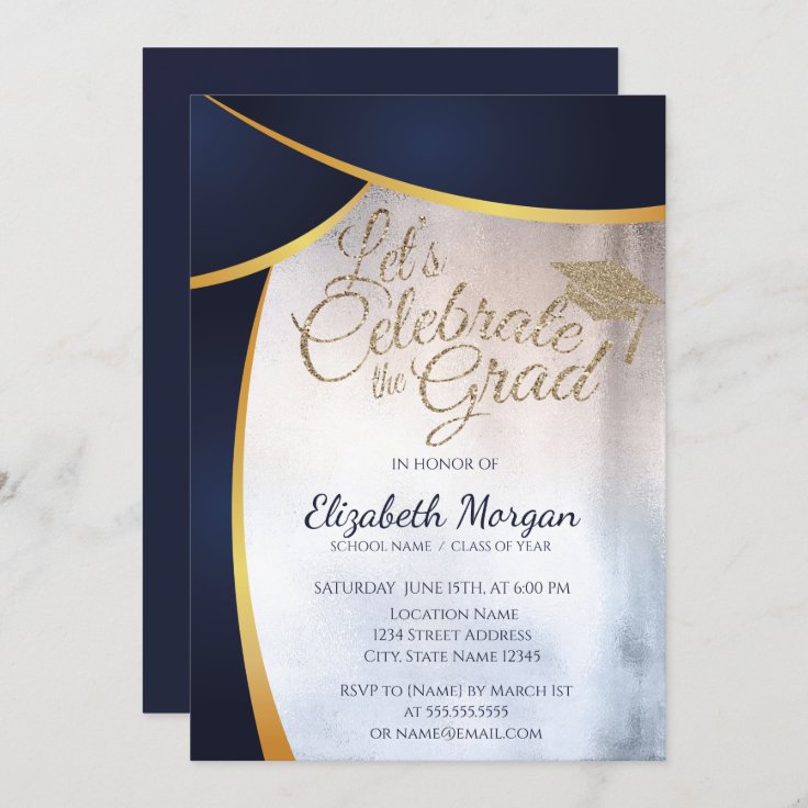 Cool Modern Glitter Graduation Cap,Blue Graduation Invitation | Zazzle