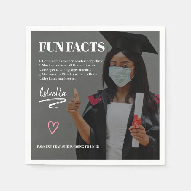Cool modern graduate fun facts graduation photo napkins | Zazzle