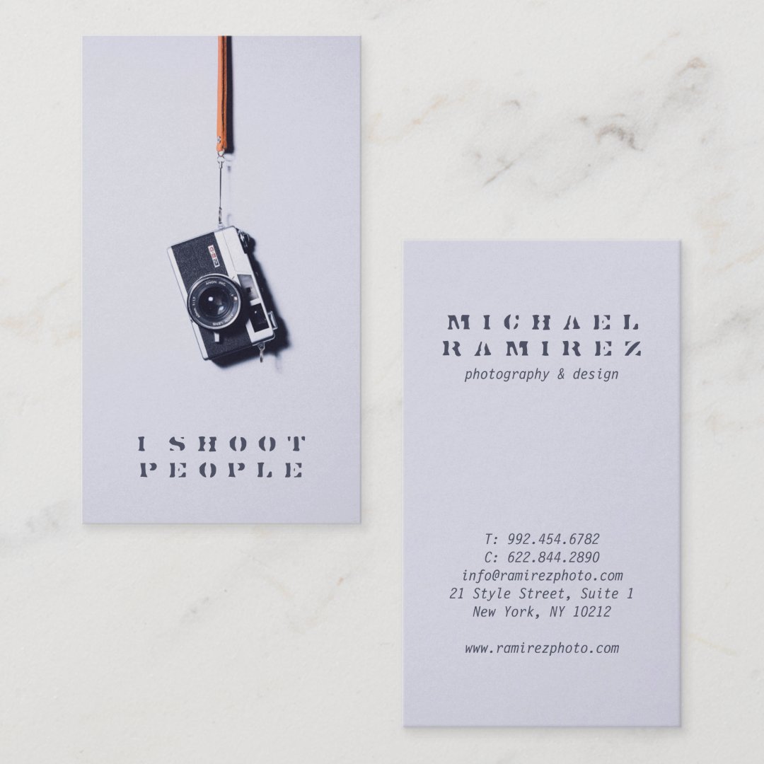 Cool modern gray professional photographer camera business card | Zazzle