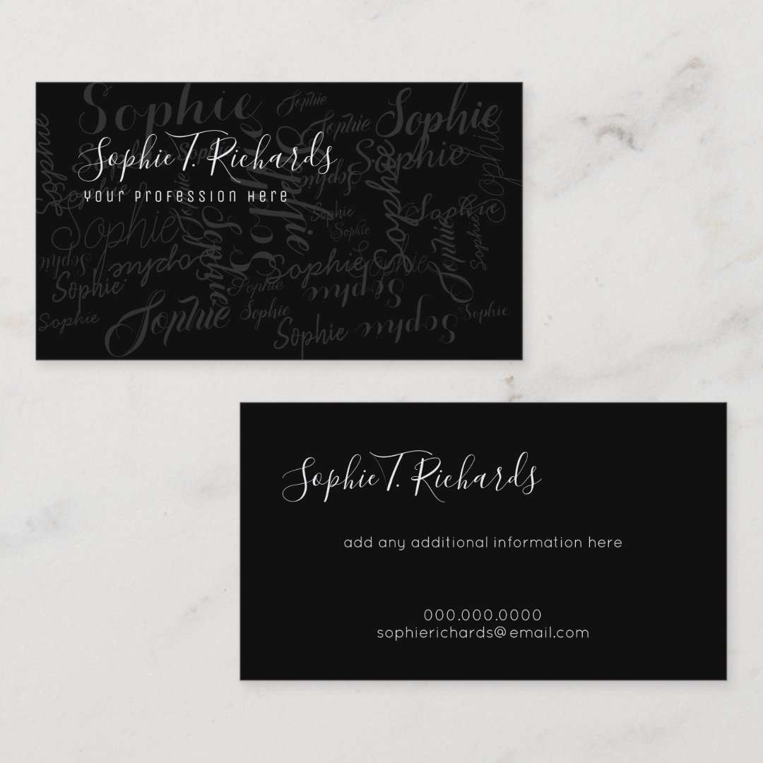 cool modern handwritten font style on black business card | Zazzle