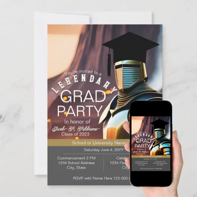 Cool Modern Knight Gamer Guy Grad Invitation | Zazzle