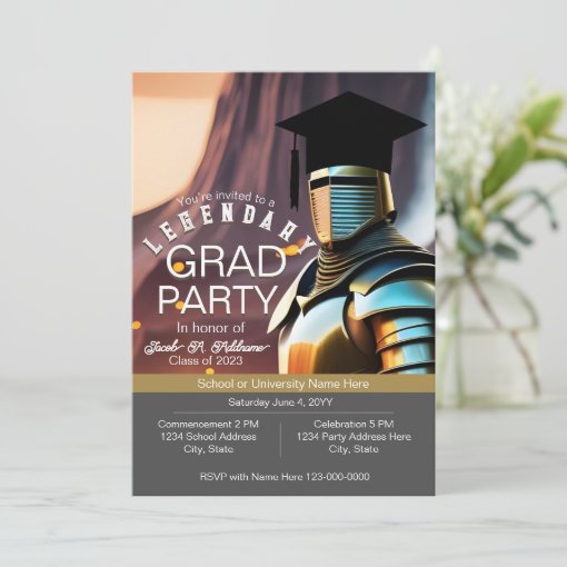 Cool Modern Knight Gamer Guy Grad Invitation | Zazzle