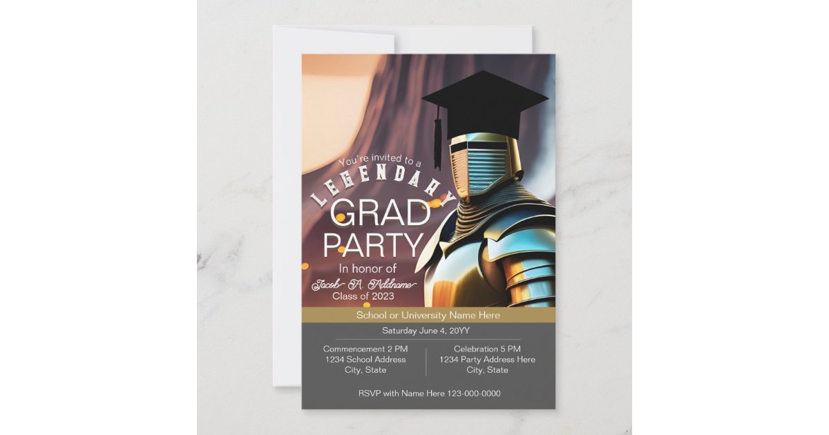 Cool Modern Knight Gamer Guy Grad Invitation | Zazzle