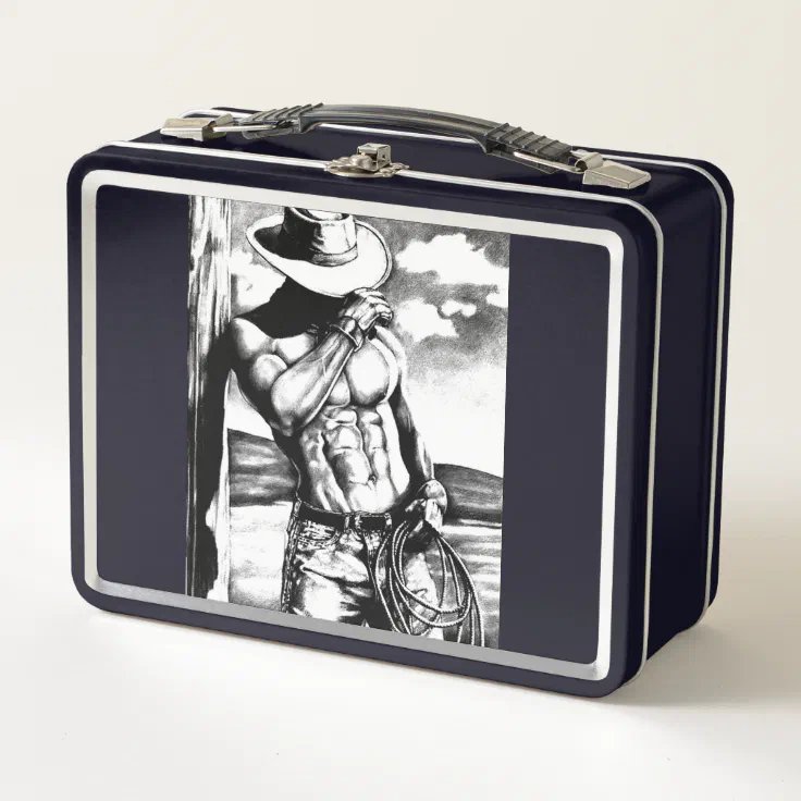 Cool Monogrammed Masculine Western Cowboy Black Metal Lunch Box | Zazzle